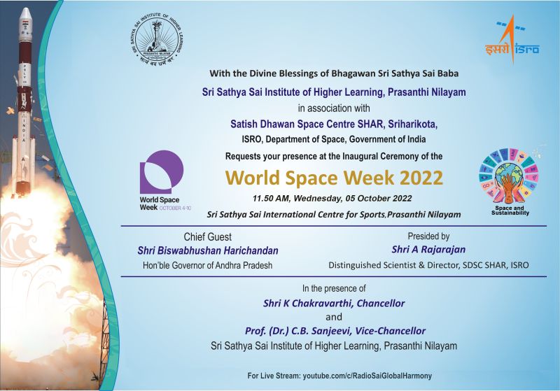 Inaugural Ceremony of World Space Week 2022 at SSSIHL, Prasanthi ...